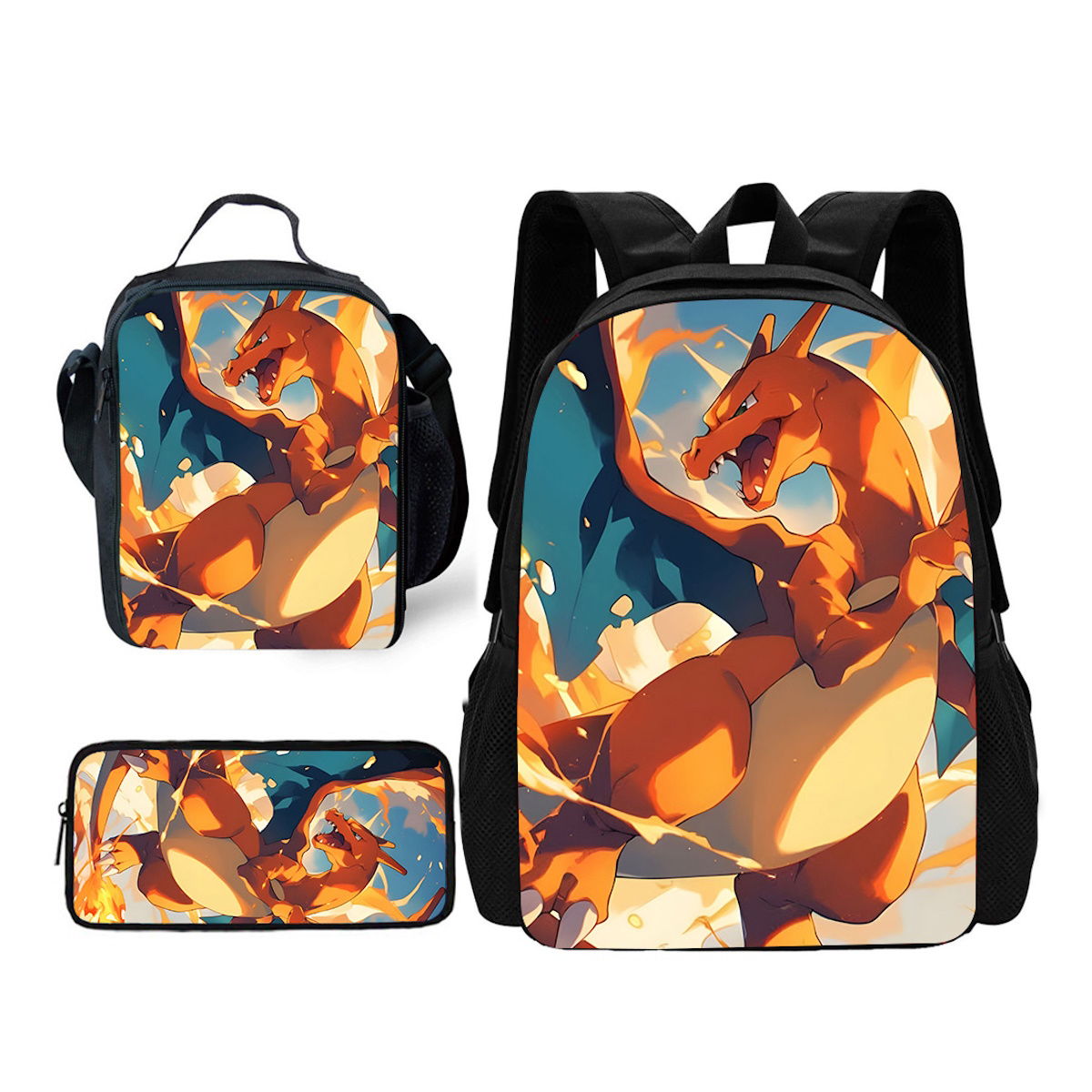 3PCS Charmander Charizards Backpack and Lunchbox Pencil Case Set ...