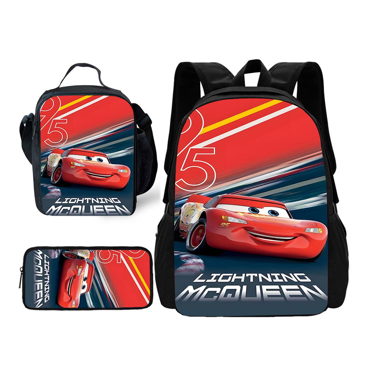 3PCS Lightning McQueens Pixar Cars Backpack and Lunchbox Pencil Case S ...