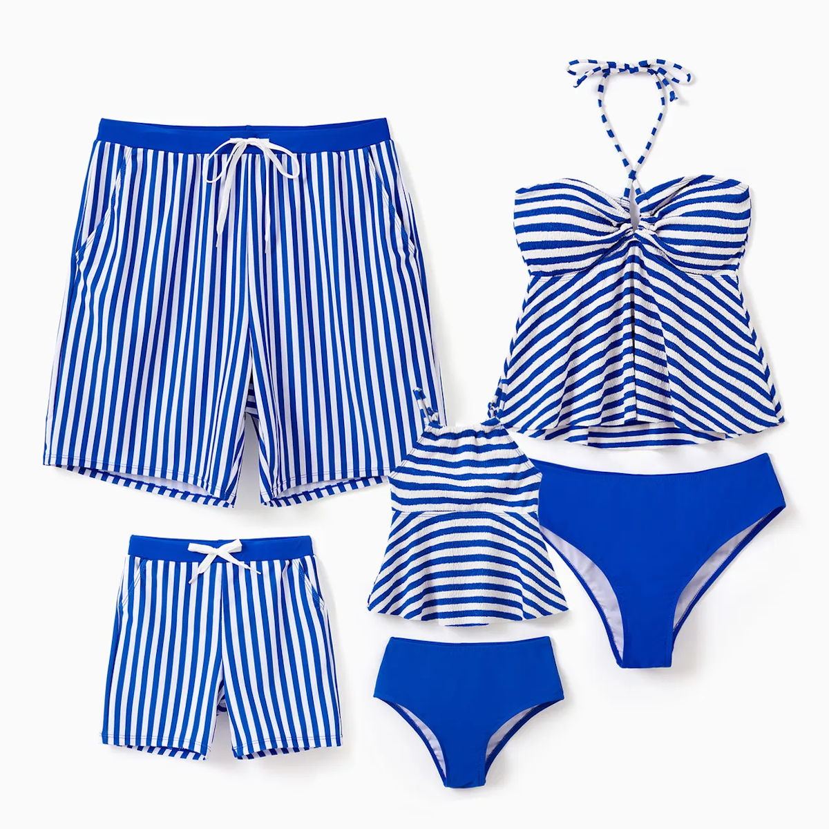 Matching Family Swimsuits Blue Striped Halter Neck Two Pieces Tankini ...