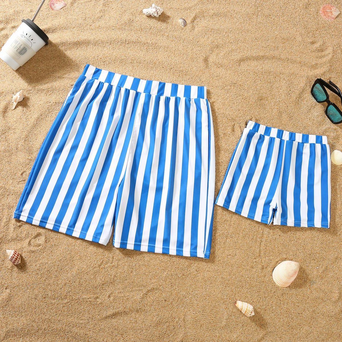 Father Son Matching Swim Trunks Blue Striped Swimwear – ChildAngle
