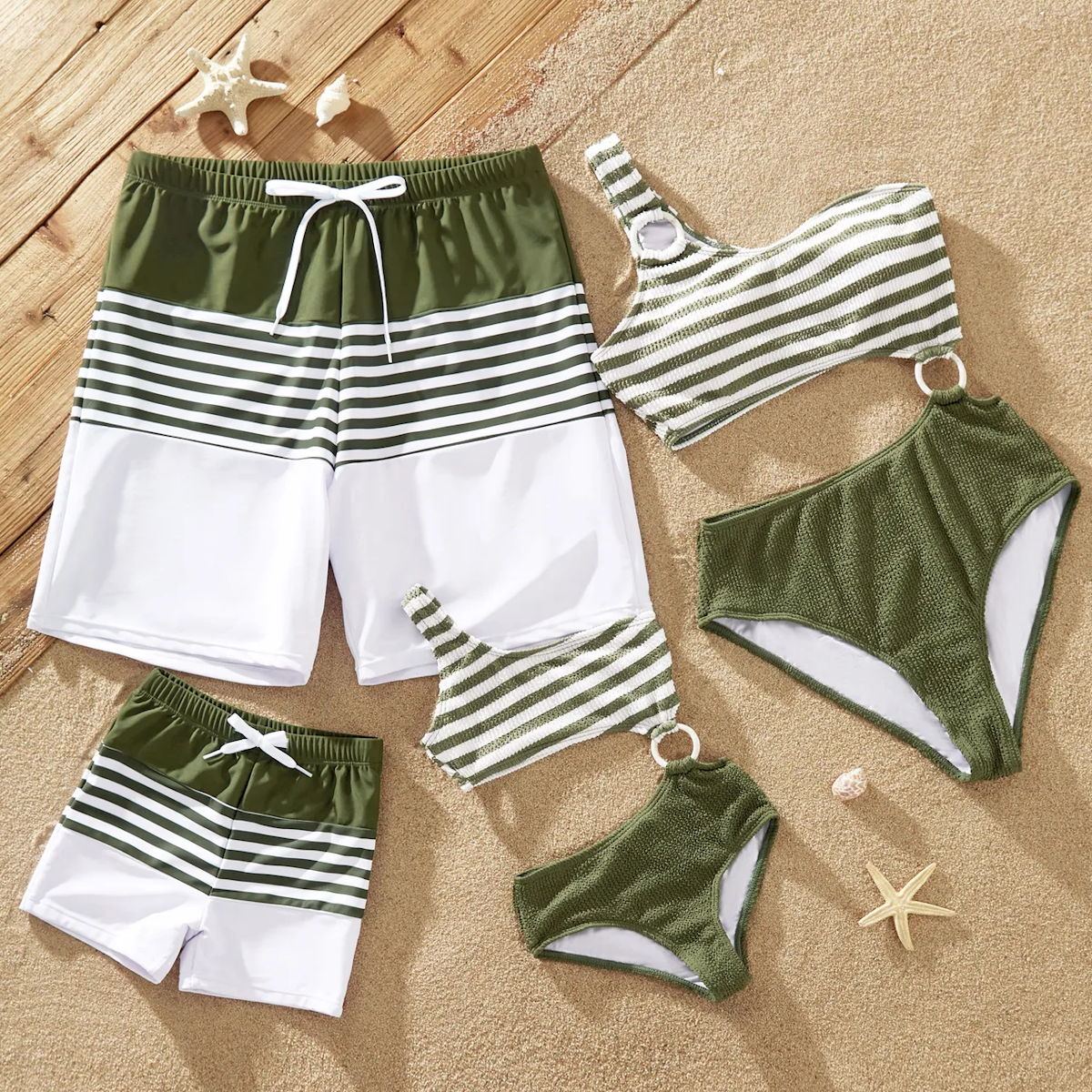 Matching Family Swimsuits Striped One Shoulder One Pieces Swimsuits Co ...