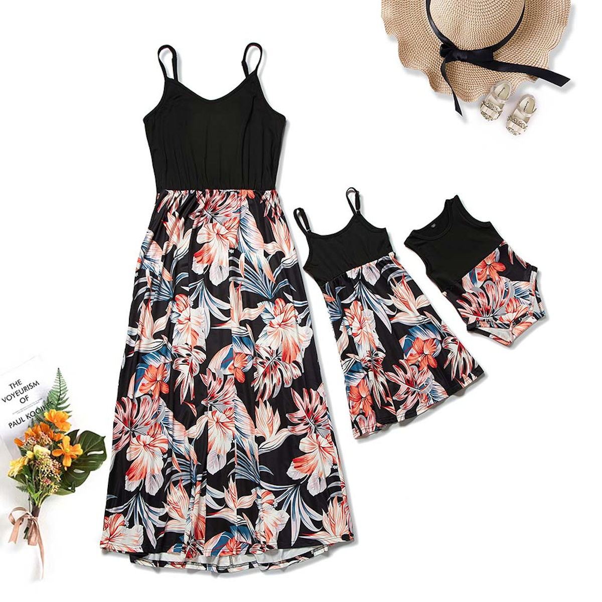 Floral Maxi Dress Matching Family Dress Black for Mommy and Me Matching ...