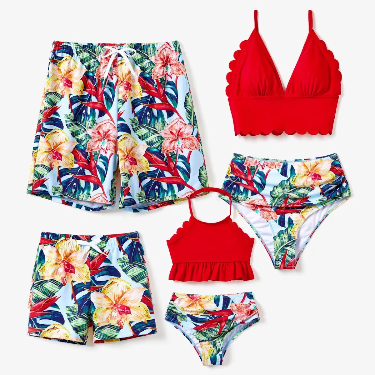Floral Scallop Bikini Set Family Swimsuits and Floral Drawstring Swim ...