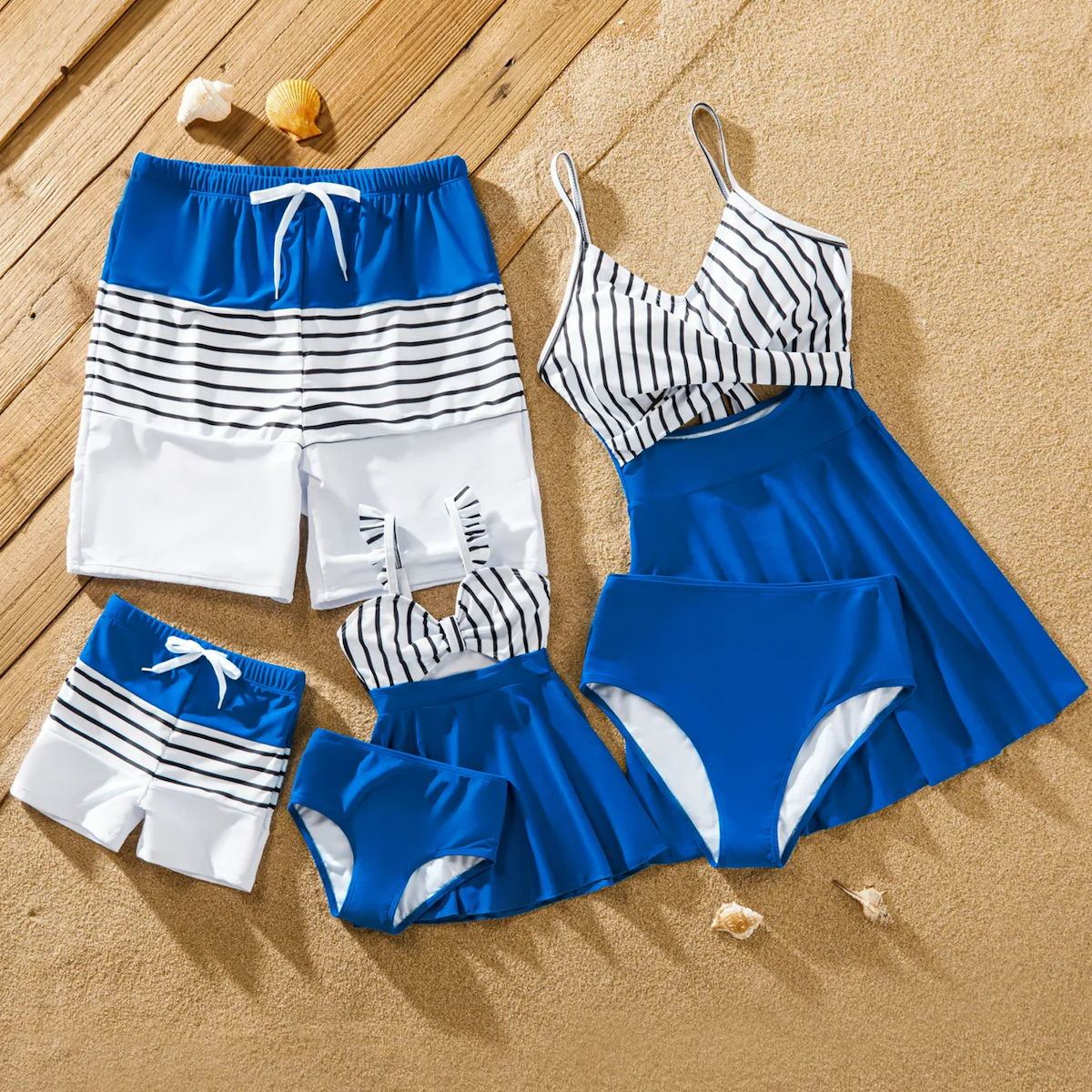 Striped Cross Top Tankini Set Family Matching Swimsuits and Colorblock ...