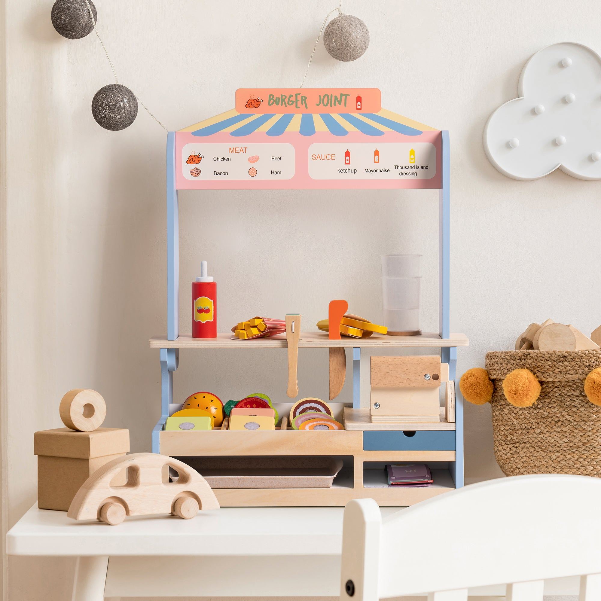 Wooden Play Food Toy Set Burger Joint - ChildAngle